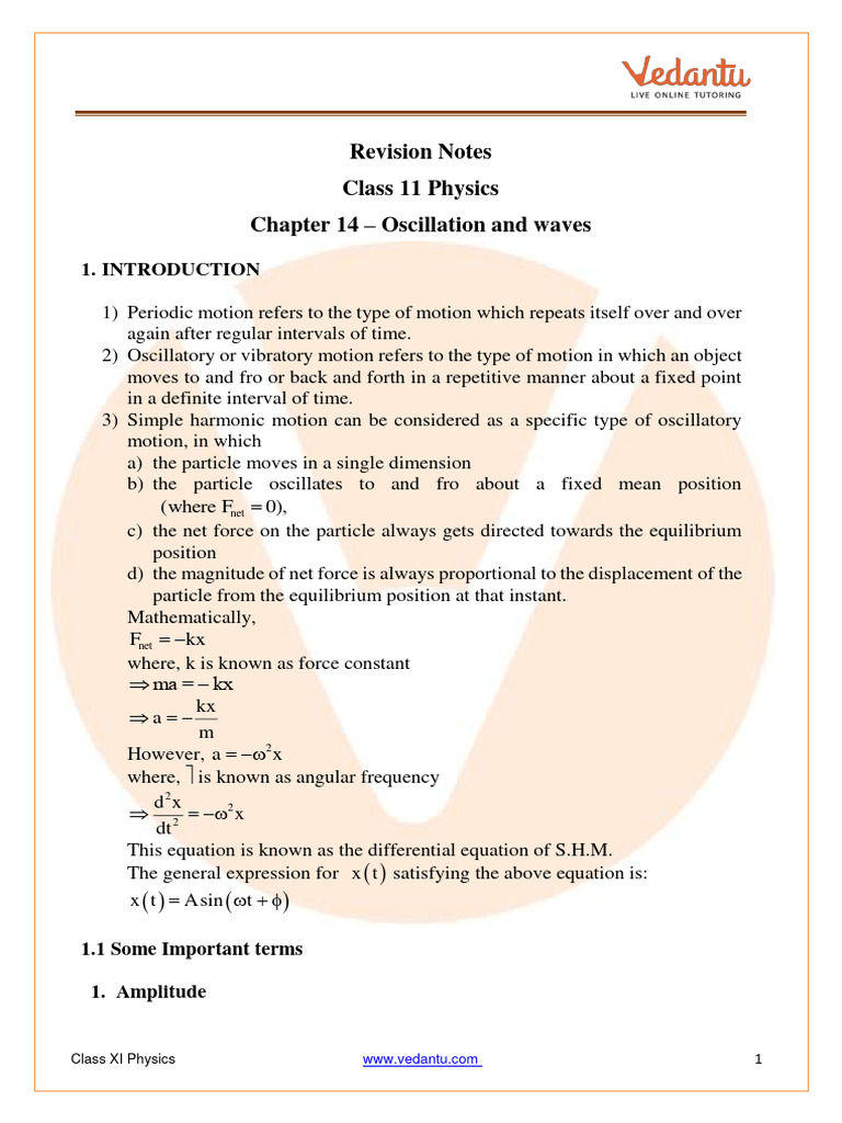 cbse-class-11-physics-notes-chapter-14-oscillations | PDF | Waves ... cbse-class-11-physics-notes-chapter-14-oscillations | PDF | Waves ...
