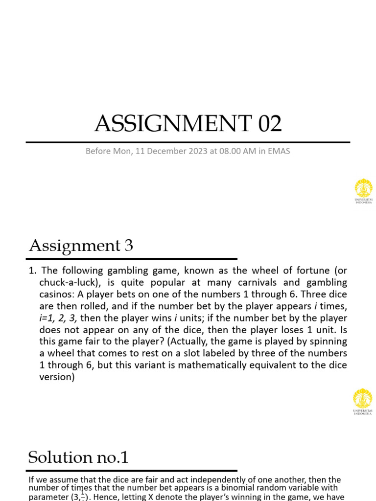 Assignment 02-Probability Theory Class 0102 | PDF | Gambling | Scientific Theories