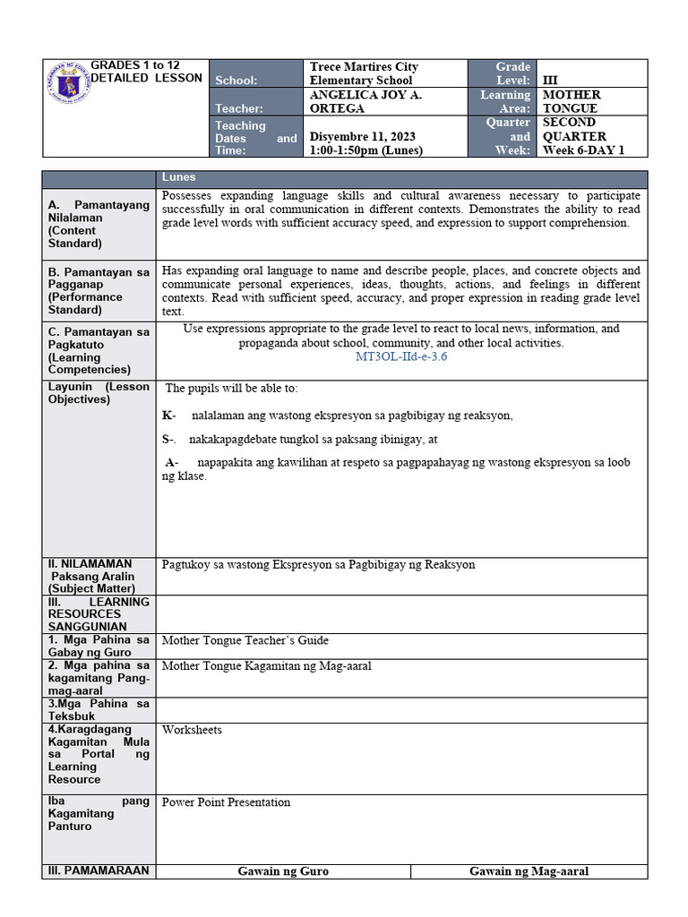 Mtb-Dll-Q2-Week-6-Day 1 | PDF