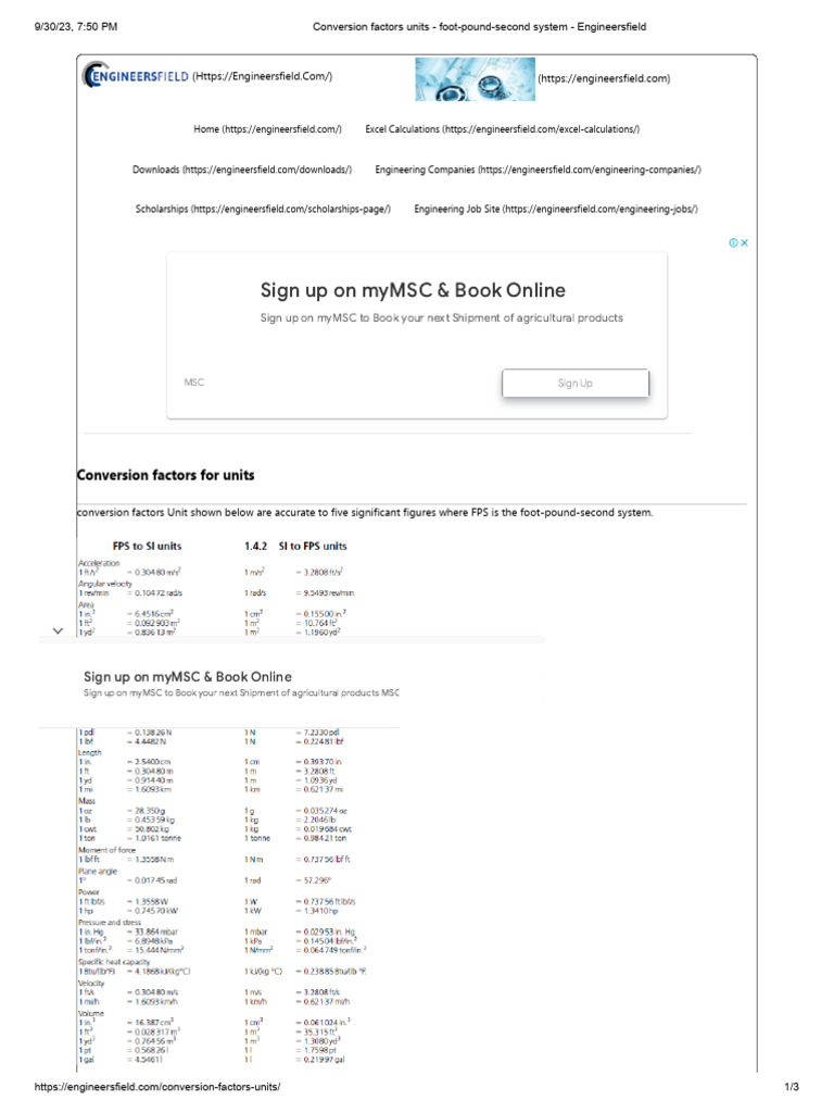 Conversion Factors Units - Foot-Pound-Second System - Engineersfield ...