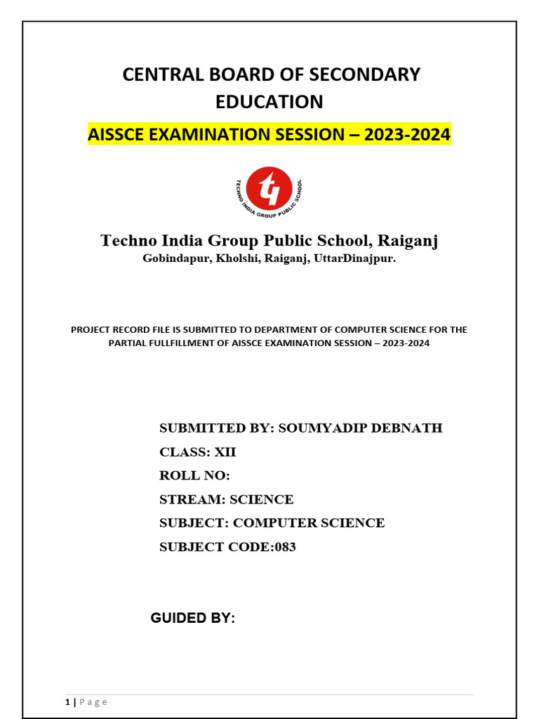 Cs Project | Download Free PDF | Computer Programming | System Cs Project | Download Free PDF | Computer Programming | System
