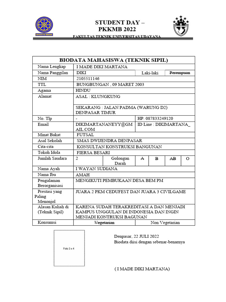 Biodata kosongan PKKMB 2022 | PDF