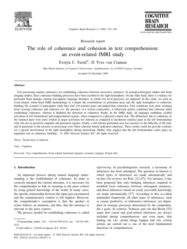 The Role Of Coherence And Cohesion In Text Comprehension An Event