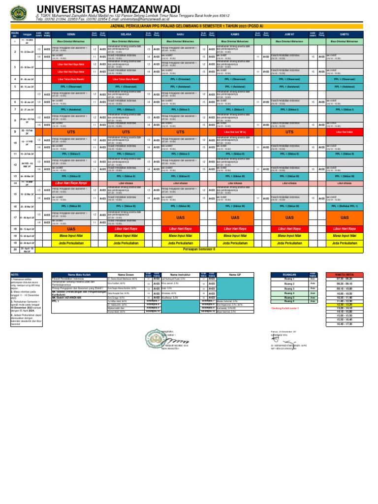 PGSD A - Jadwal Perkuliahan - PPG Prajabatan Gel. 2 2023 | PDF