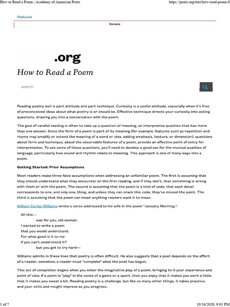 How To Read A Poem - Academy of American Poets | PDF