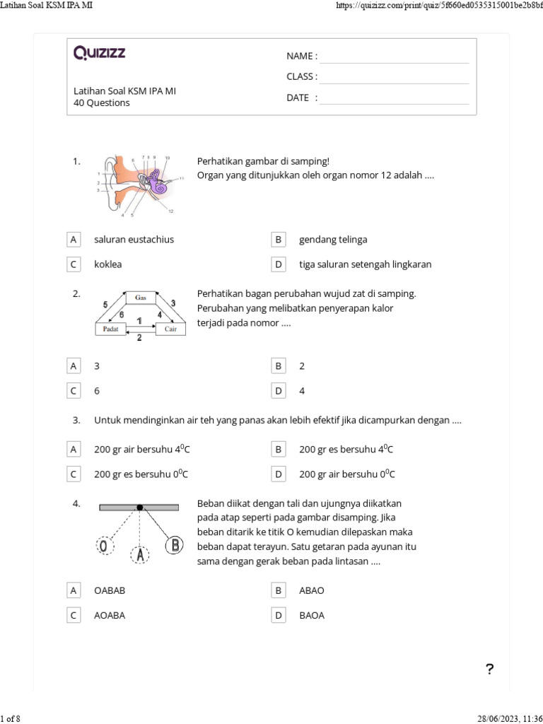 Latihan Soal KSM IPA MI | PDF