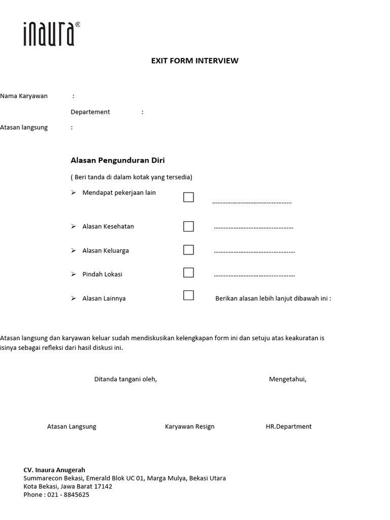 Formulir Exit Interview CV Inaura Anugerah | PDF