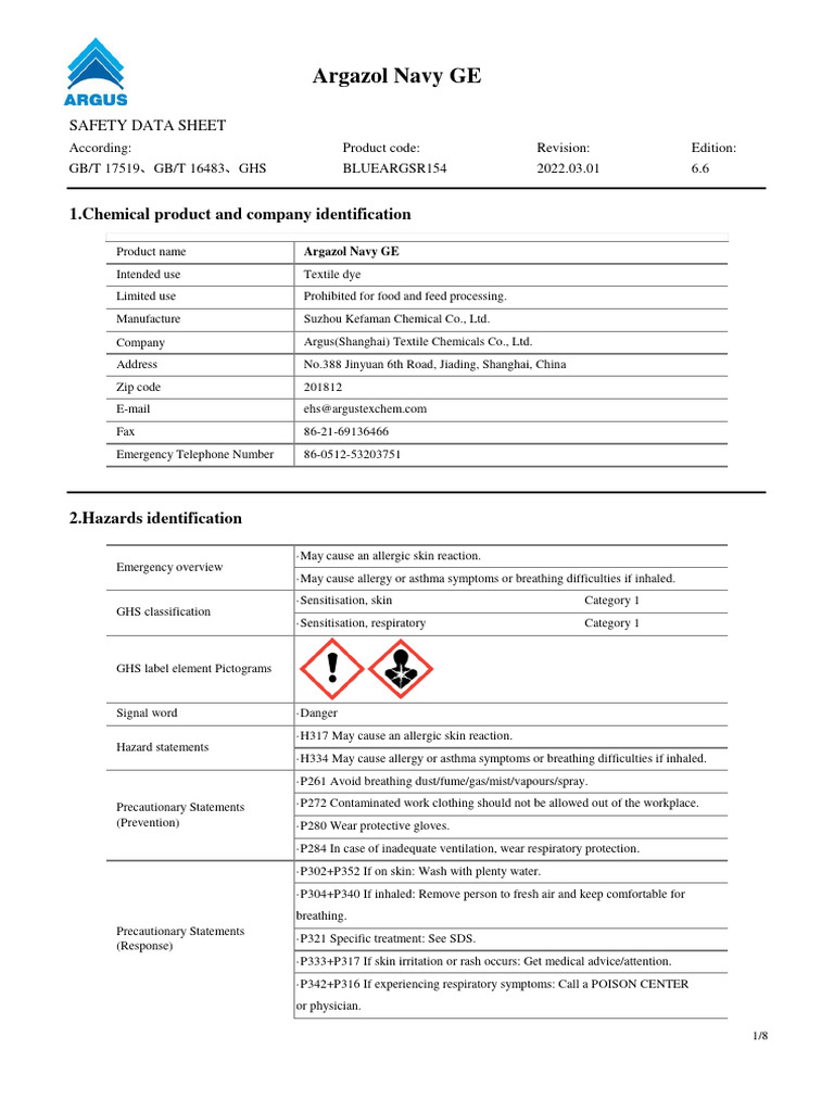 En-Argazol Navy HF-GR - MSDS - 2022.03.01 | PDF | Dangerous Goods ...