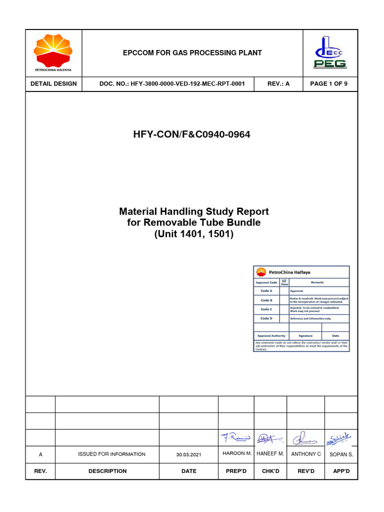 Material Handling Study Report For Removable Tube Bundle | PDF ...