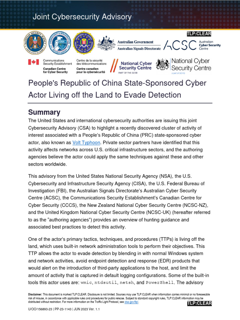 CSA PRC State Sponsored Cyber Living Off The Land | PDF | Windows ...