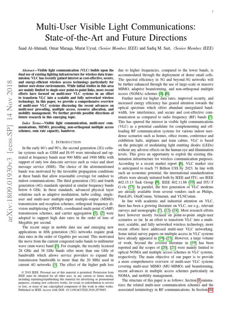 Multi-User Visible Light Communications: State-of-the-Art and Future Directions | PDF | Mimo ...
