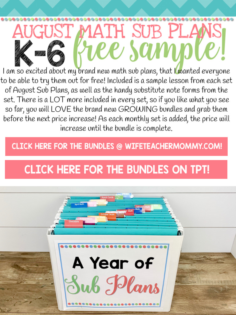 Free Sample!: August Math Sub Plans | PDF | Digital Millennium ...