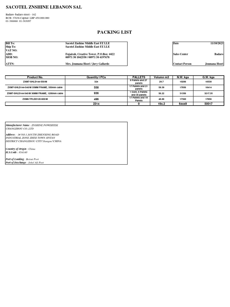 Packing List - Corrected | PDF | Freight Transport