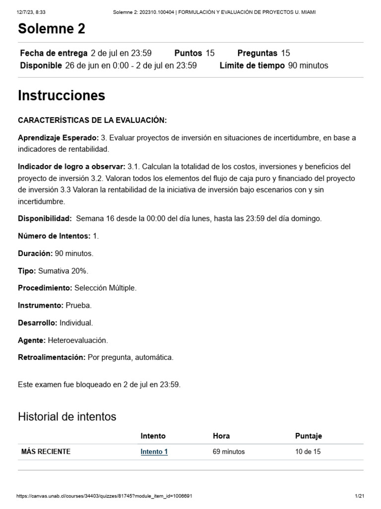 Solemne 2 Formulaci N y Evaluaci N de Proyectos U. Miami | PDF | Modelo de fijación de precios ...