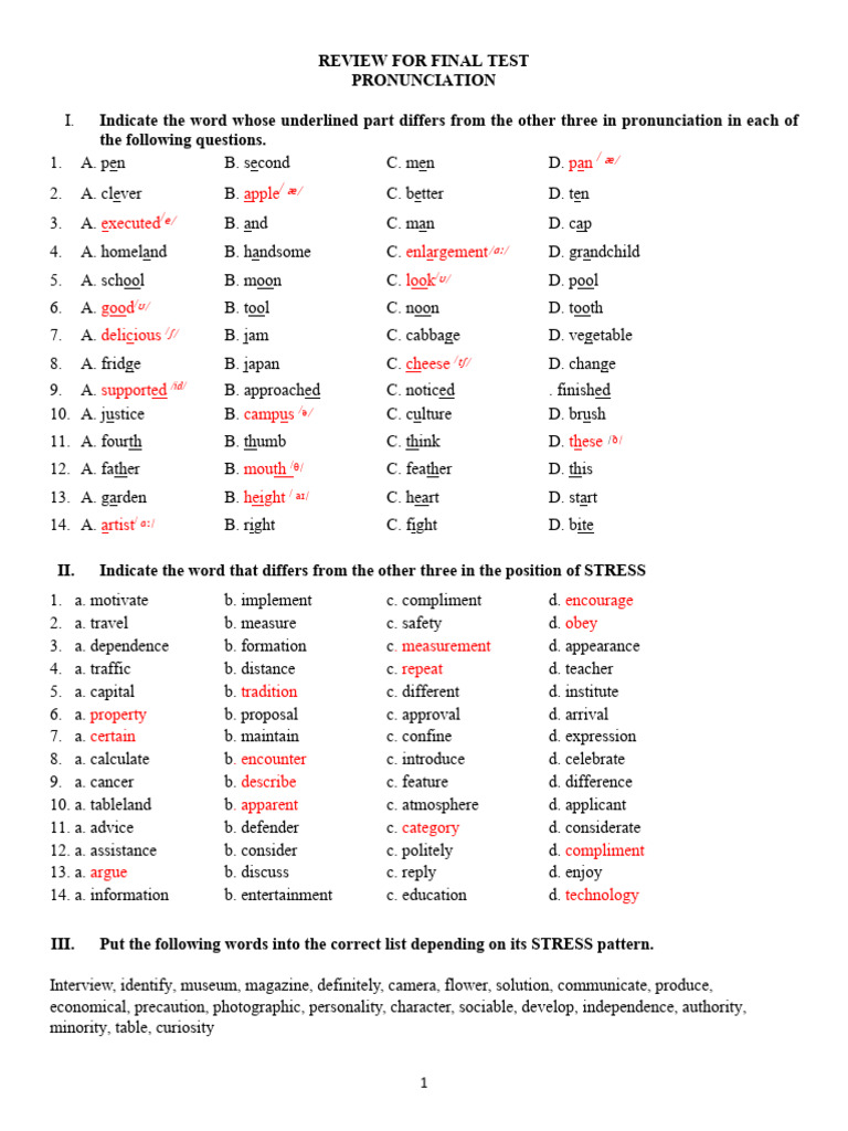 Review For Pronunciation Final Test - Cao Học UEF | PDF