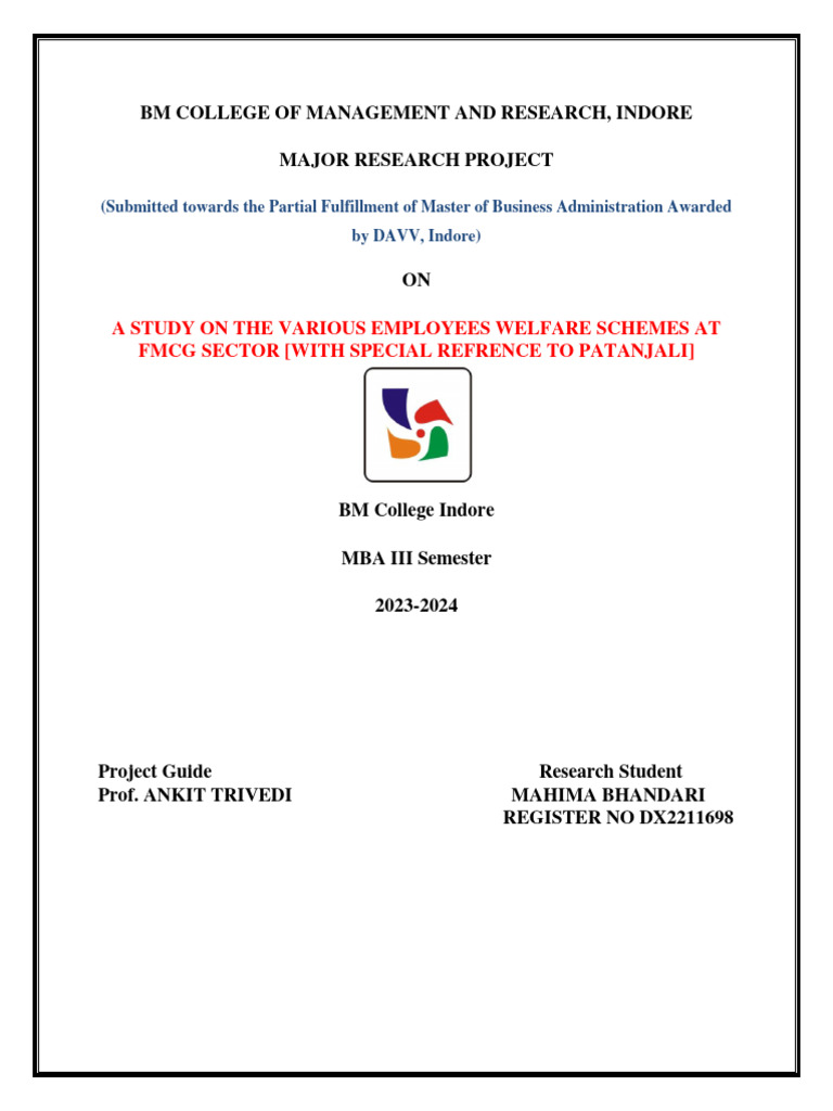 BM College of Management and Research, Indore Major Research Project | PDF | Senses | Perception