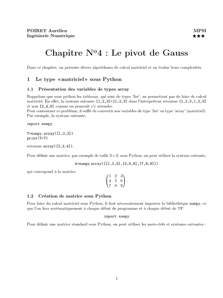 Méthode du pivot de Gauss en Python | PDF | Matrice (Mathématiques ...
