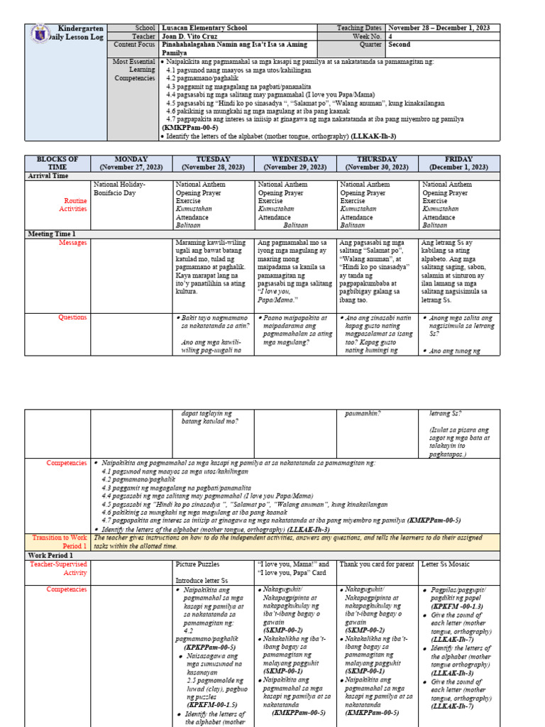 Kindergarten DLL MELC Q2 Week 4 Asf | PDF