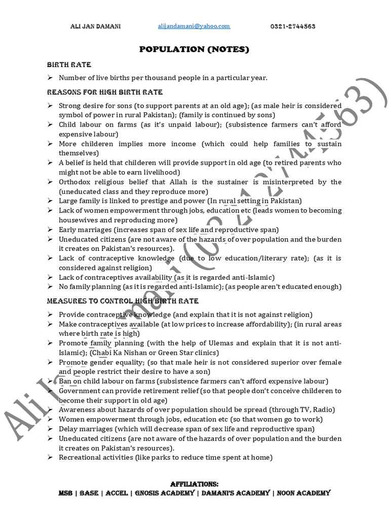 Population Notes | PDF | Unemployment | Labour Economics