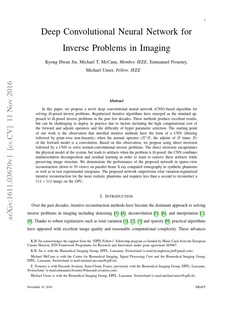 Deep Convolutional Neural Network For Inverse Problems in Imaging | PDF | Artificial Neural ...