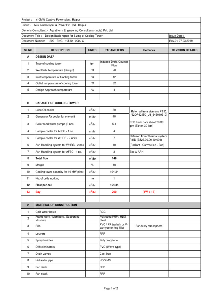 DBR For Cooling Tower Rev - 0. | PDF | Energy Technology | Materials