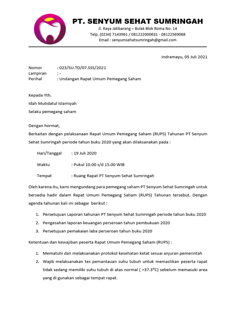 Surat Undangan RUPS | PDF