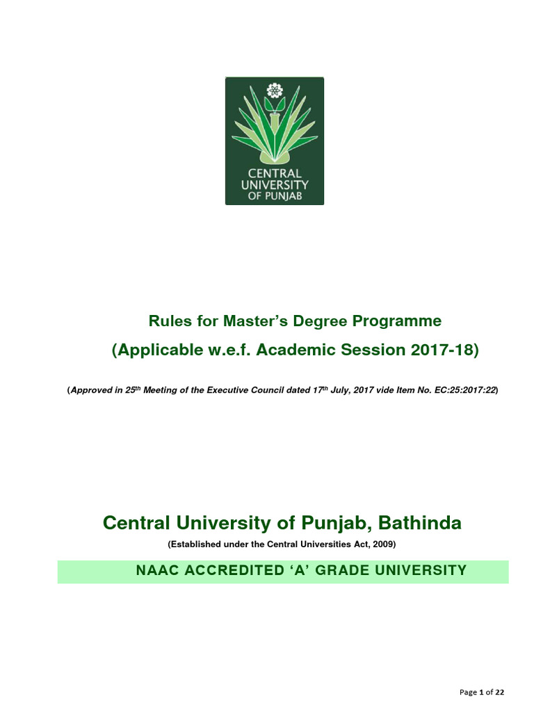 Rules For Masters Degree Programme | PDF | University And College ...