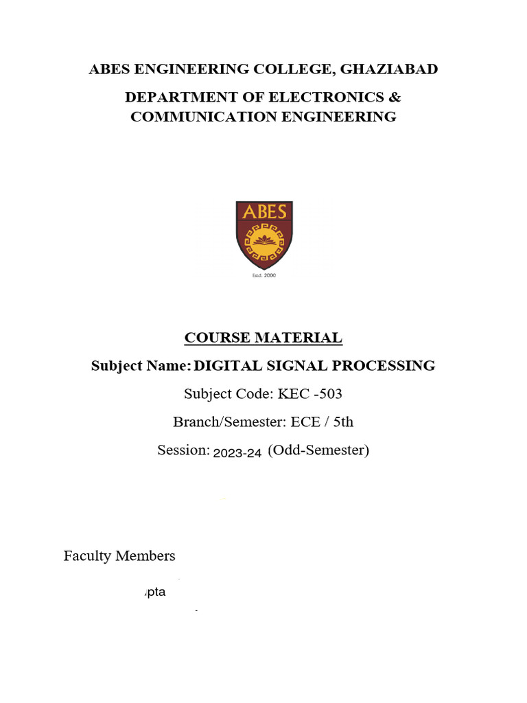 Unit-2 - Kec503 DSP - 2023-24 | PDF | Low Pass Filter | Filter (Signal Processing)