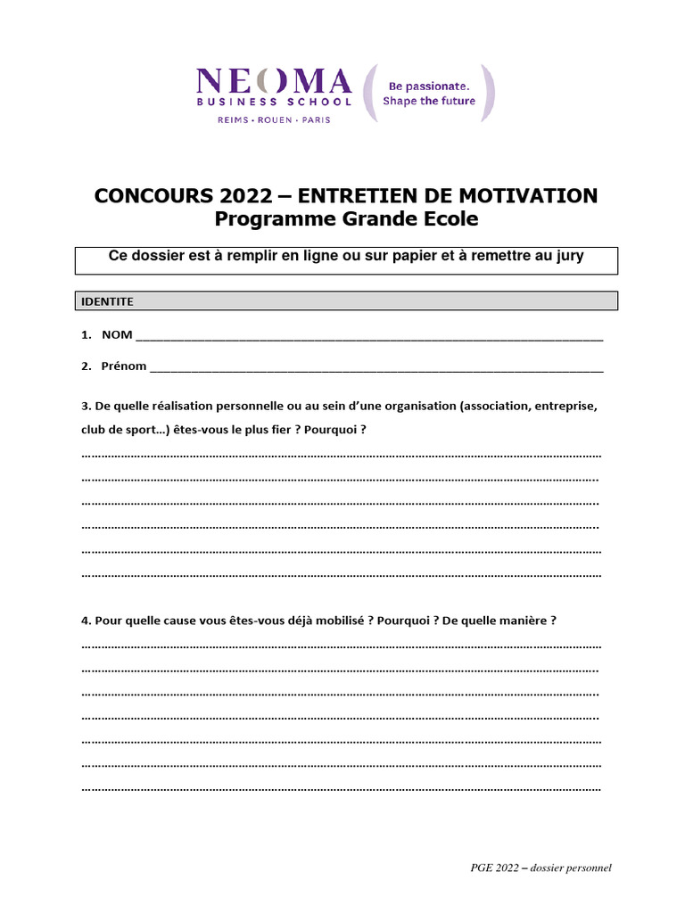 Questionnaire NEOMA 2022 | PDF