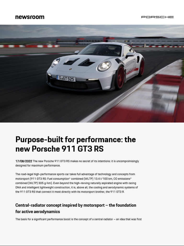 Purpose-Built For Performance The New Porsche 911 GT3 RS | PDF