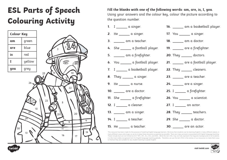 T 1685518460 Colouring Worksheet Is Am Are Jobs Kids A2 - Ver - 1 | PDF ...