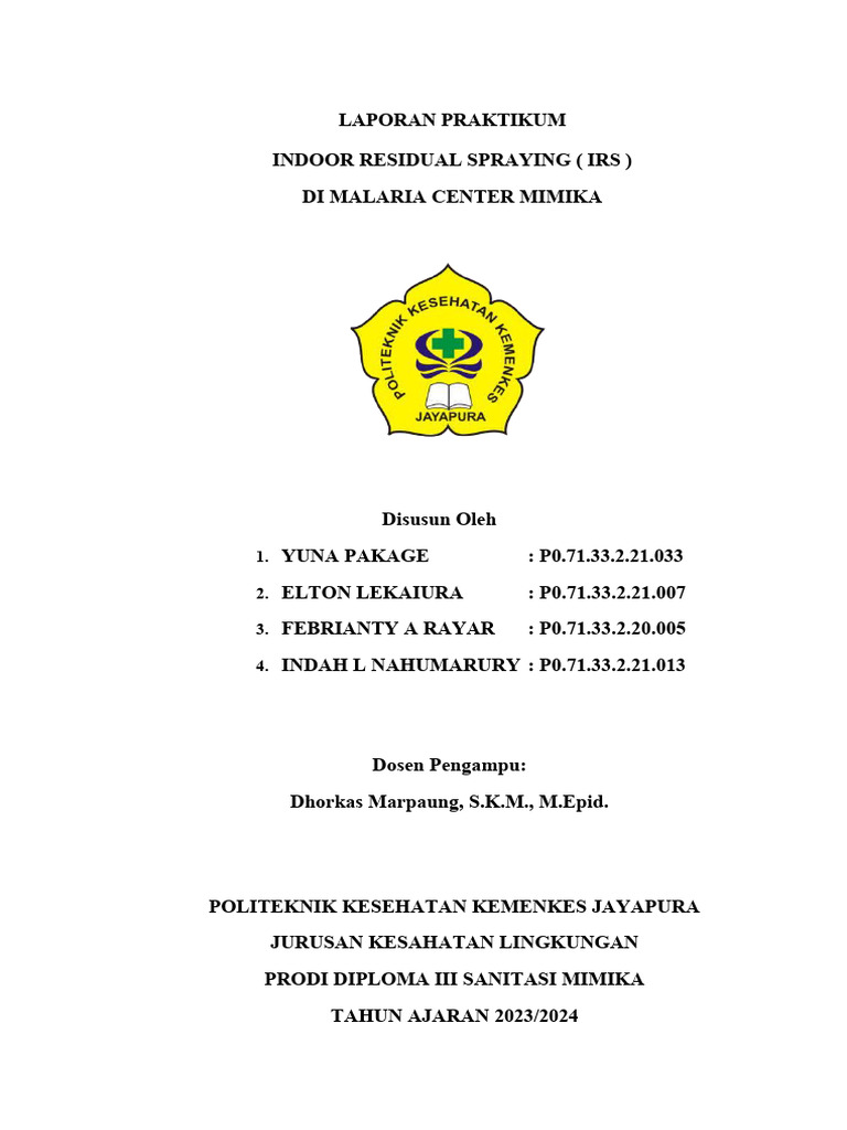Laporan Praktikum IRS di Malaria Center | PDF