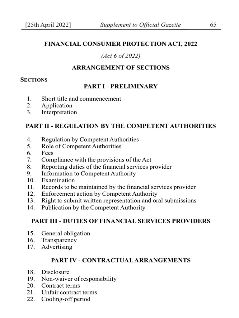Act 6 - 2022 - Financial Consumer Protection Act 2022 | PDF | Damages ...
