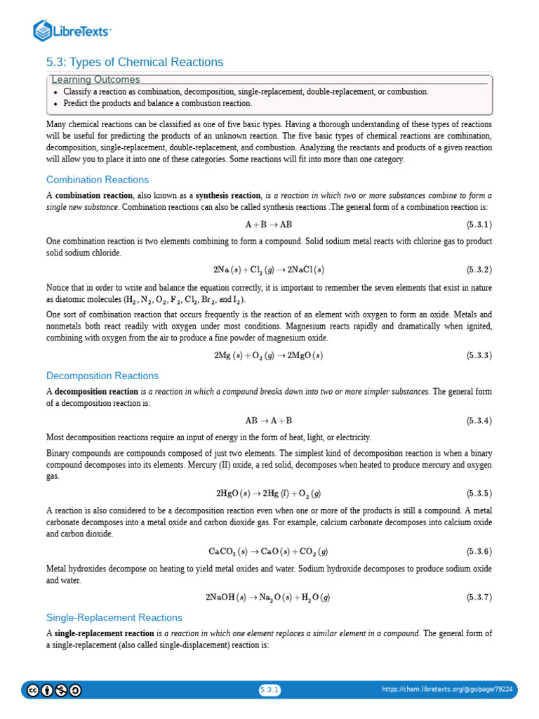 5.3 Types of Chemical Reactions | PDF | Chemical Reactions | Oxide