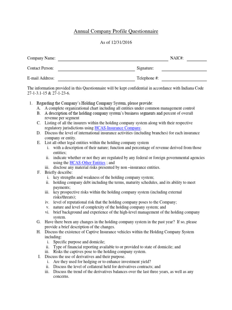 Annual Company Profile Questionnaire | PDF