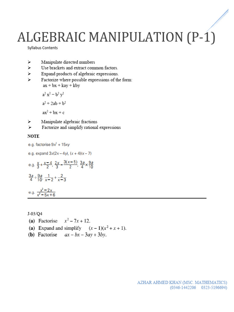 Algebraic Manipulation | PDF