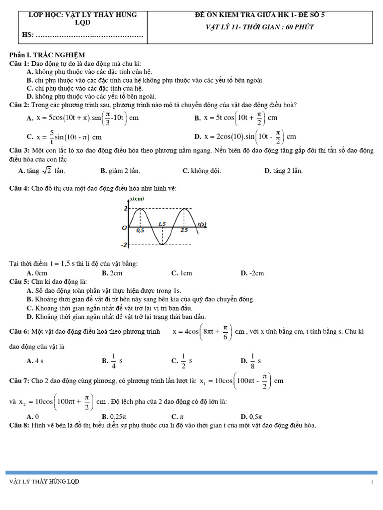 ĐỀ ÔN GHK 1 SỐ 6 9 11 LỚP 11 | PDF