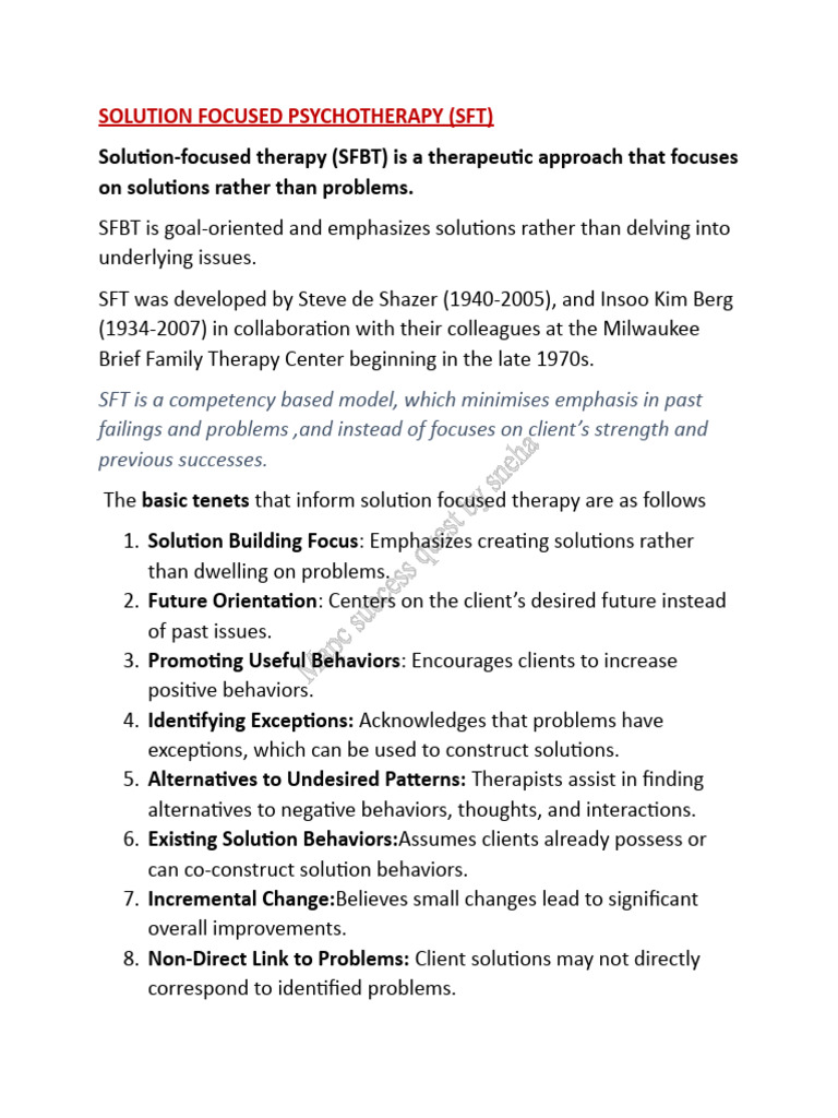 Solution Focused Therapy by Sneha | PDF | Psychotherapy | Behavioural ...