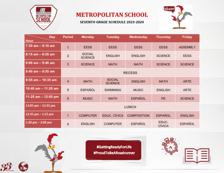 (7) SEVENTH GRADE SCHEDULE 2023-2024 | PDF