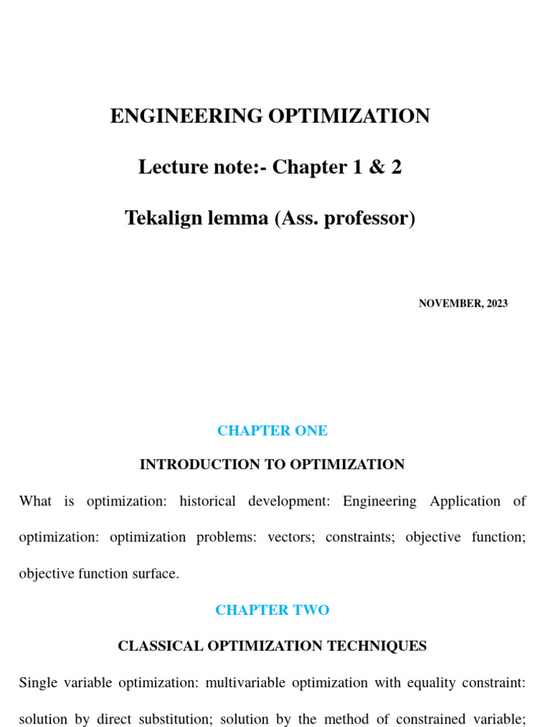 Lecture Note Chapter 1 | PDF | Mathematical Optimization | Systems Theory