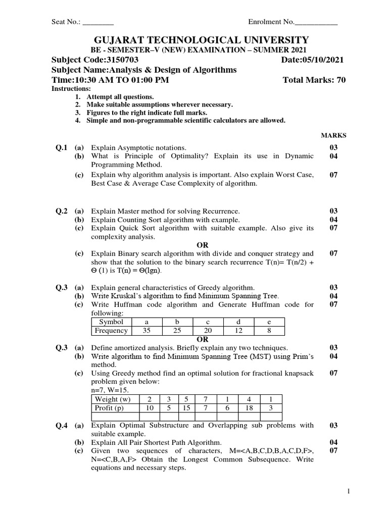 Gujarat Technological University | PDF | Time Complexity | Algorithms