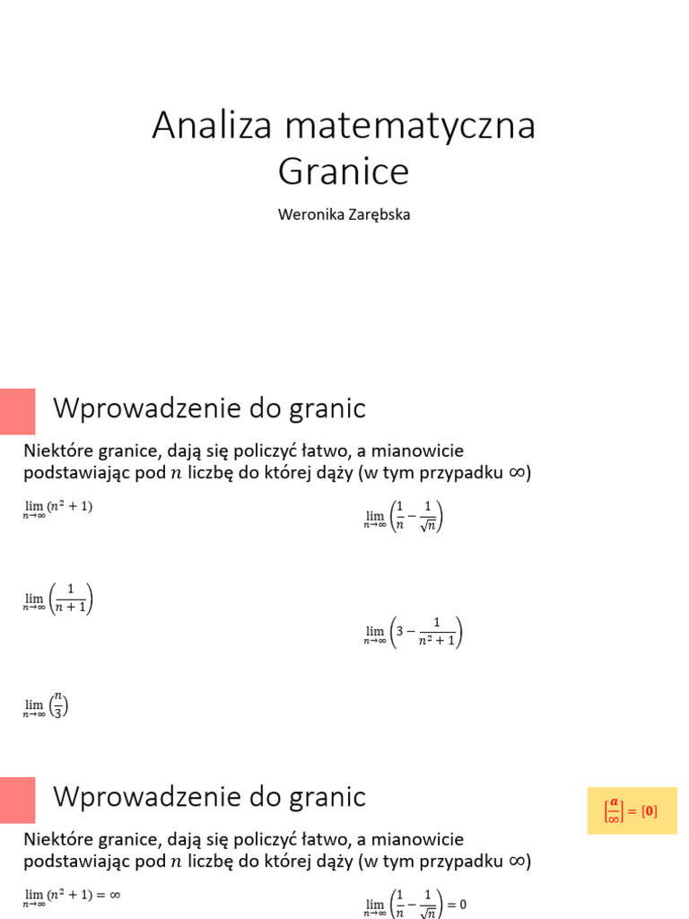 Analiza Matematyczna - Granice Ciągów (Wyciąganie Przed Nawias) | PDF