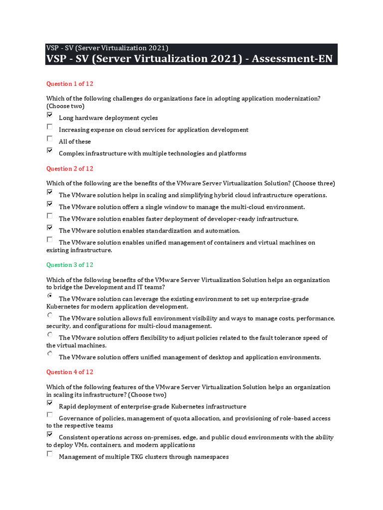 VSP - SV (Server Virtualization 2021) - Assessment-EN | PDF | Cloud Computing | Virtualization