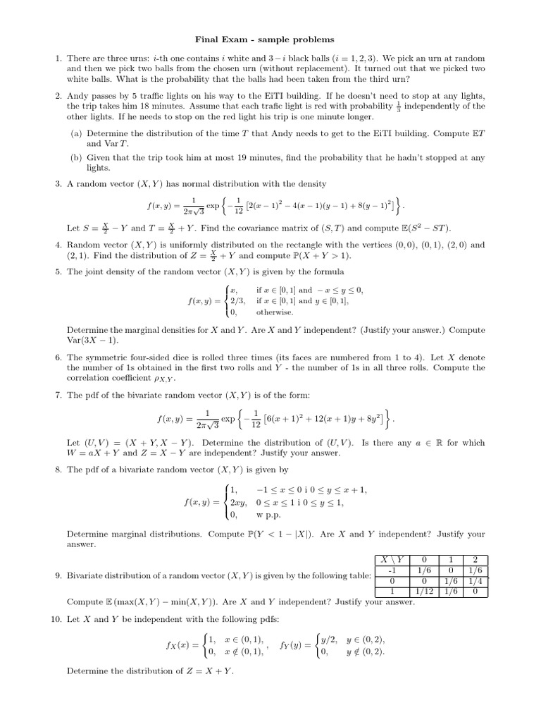 Exam Sample Problems | PDF | Mathematical Analysis | Applied Mathematics