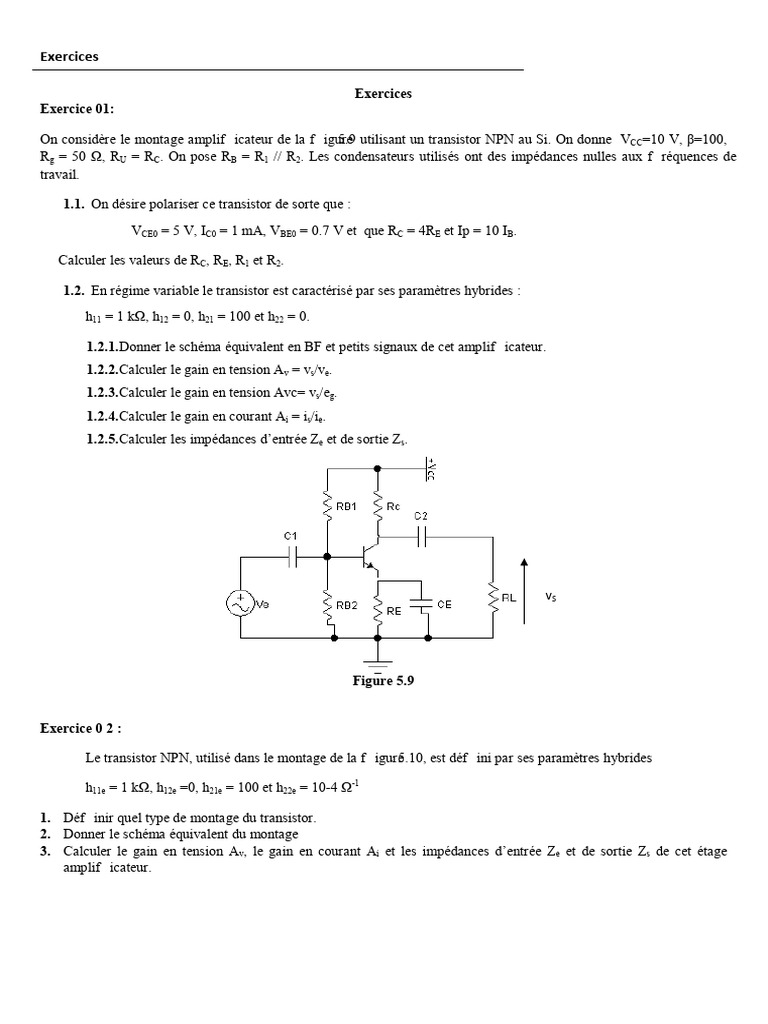 Exercices Corrigés sur Transistors NPN | PDF | Transistor bipolaire ...