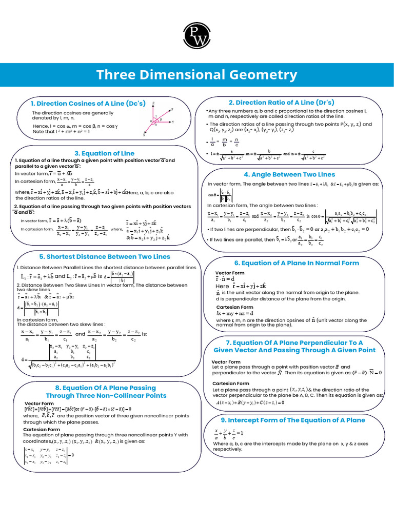 Mind Map For 3D Geometry Class 12 and Jee | PDF | Euclidean Vector | Line (Geometry)