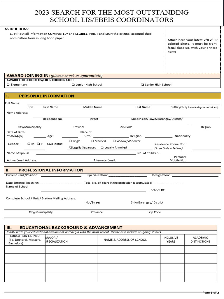 Nomination Form MOS LIS | Download Free PDF | Justice | Crime & Violence