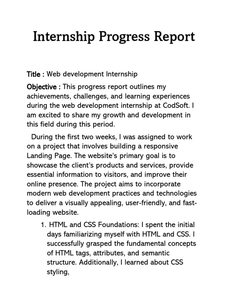 Internship Progress Report | PDF | Websites | World Wide Web