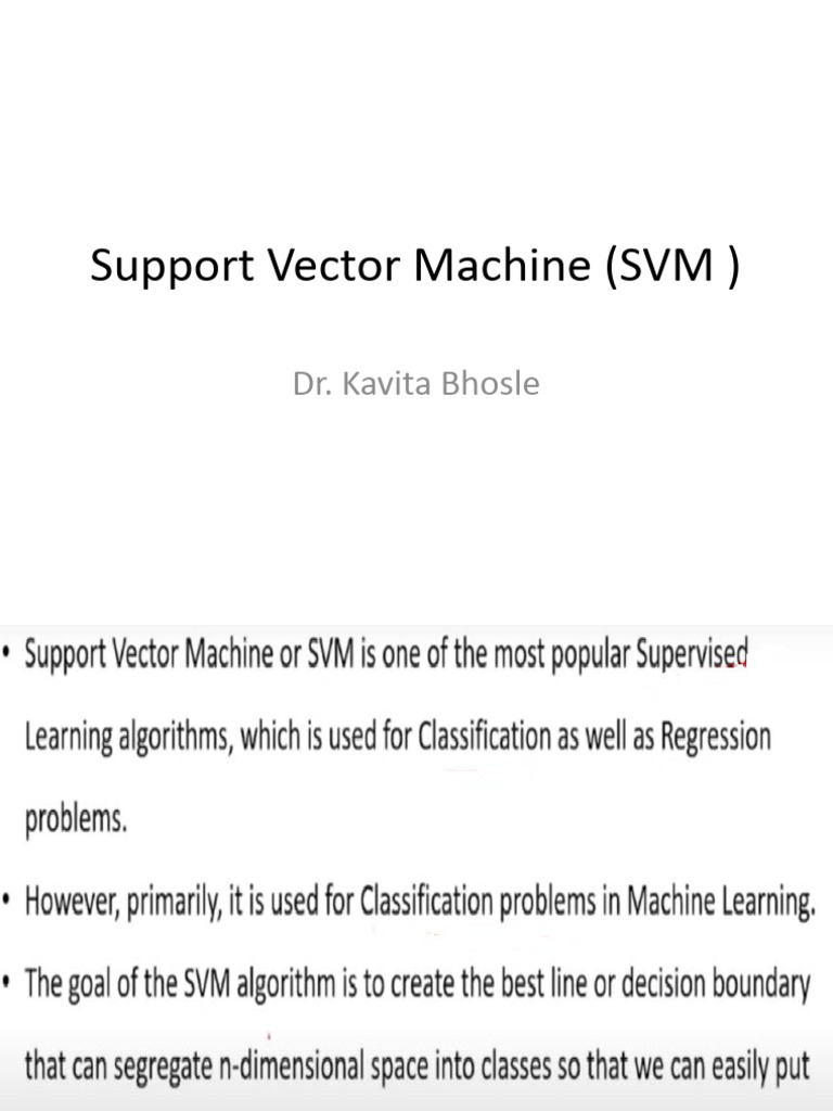 Support Vector Machine (SVM) : Dr. Kavita Bhosle | PDF