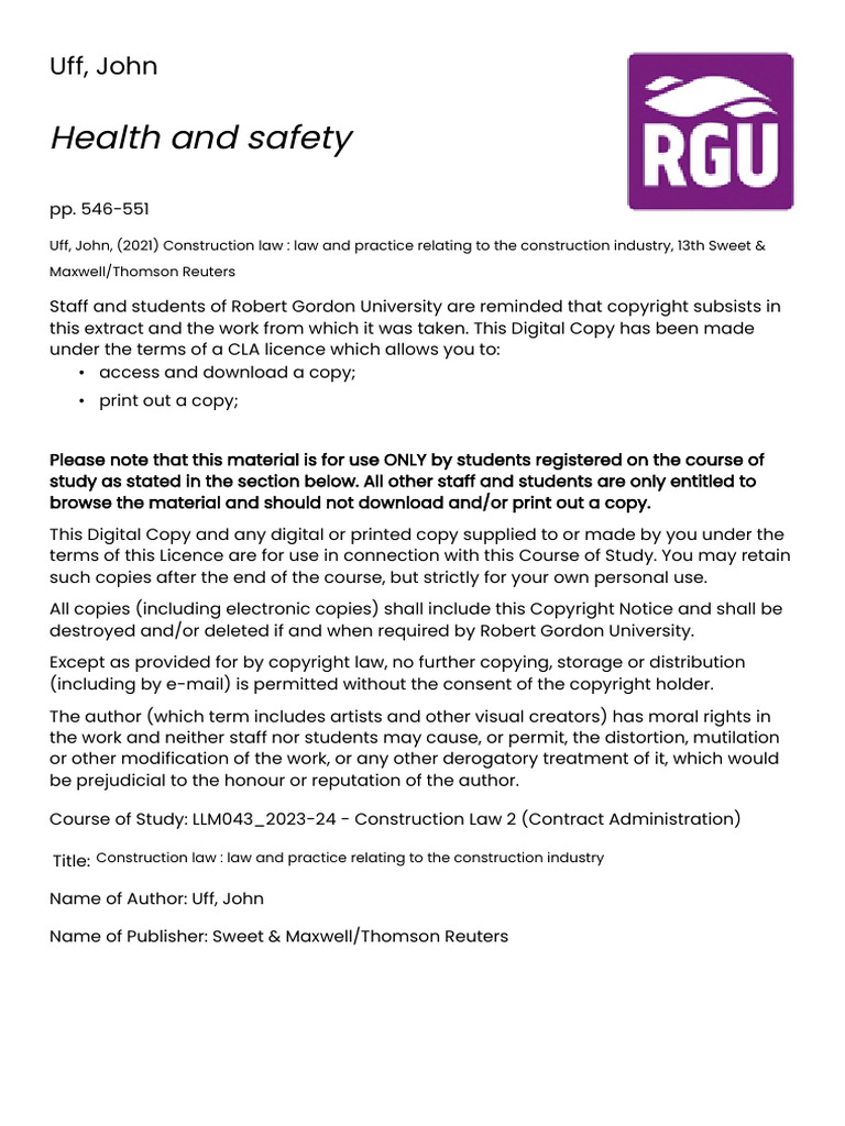 Health and Safety: Uff, John | PDF | Employment | Copyright